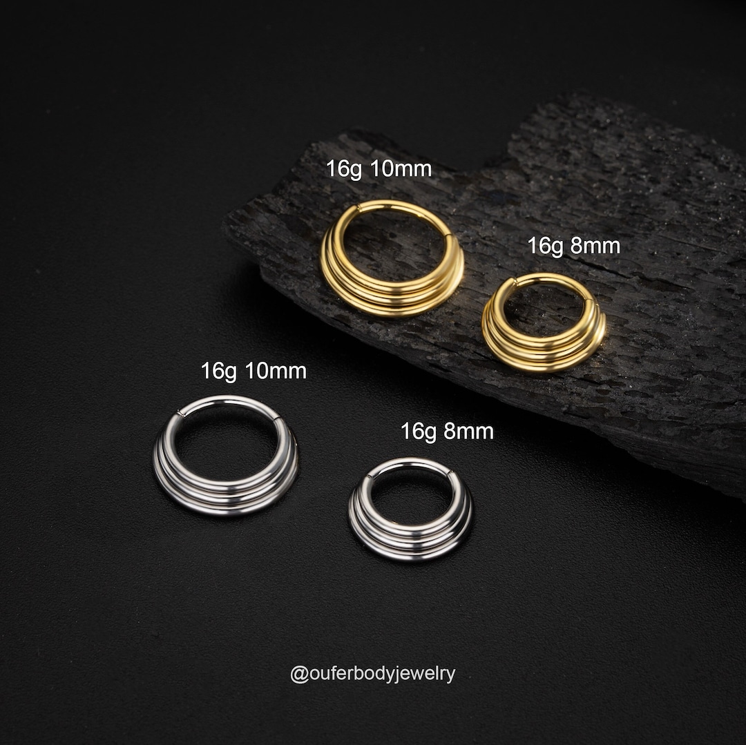 16G Surgical Steel Triple Line Septum Ring/stacked Septum Clicker ...