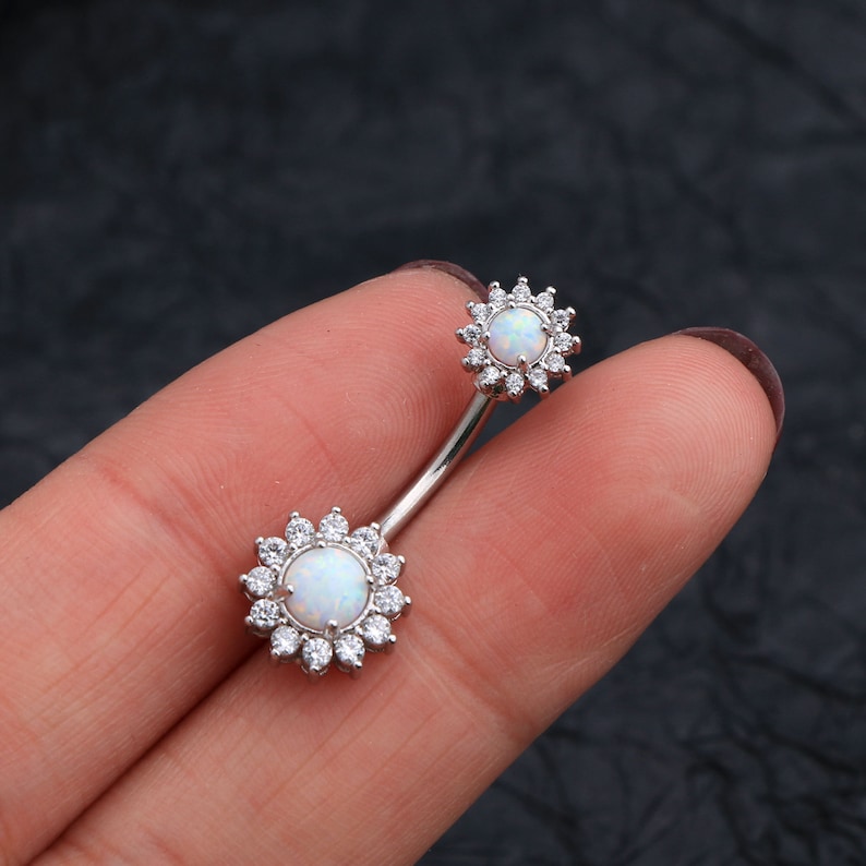 14G Surgical Steel Opal Navel Rings/belly Piercing/ CZ Navel - Etsy