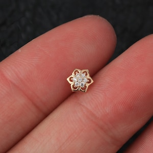 14K Solid Gold CZ Dermal Tops/internally Threaded Dermal Anchor Tops ...