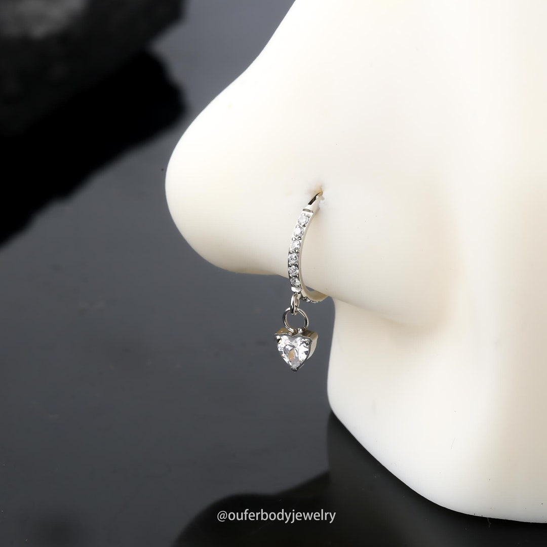 20G 18G Dangle Heart Nose Ring/cartilage Hoop Earrings/minimalist ...