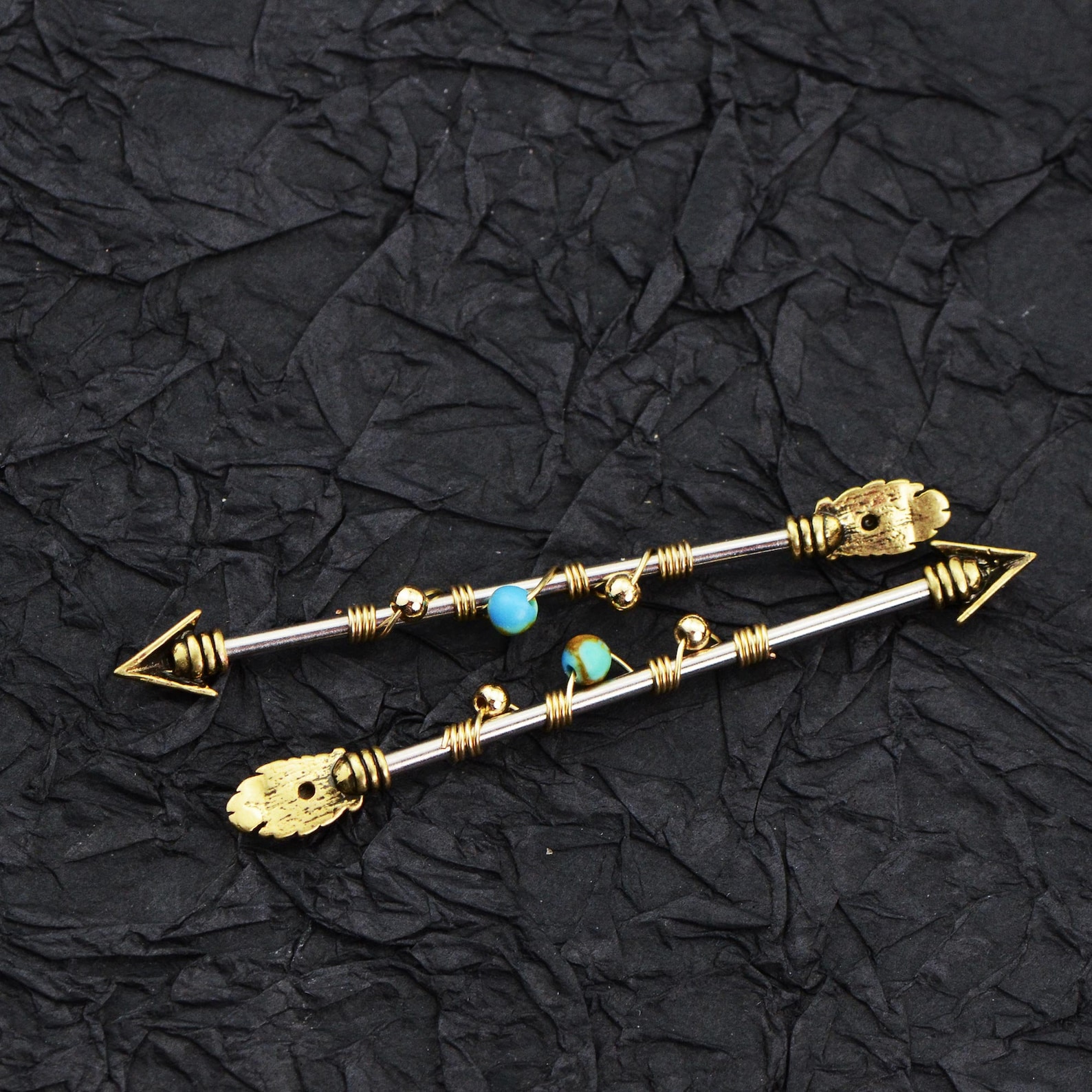 14g Burnished Gold Industrial Barbell Arrow With Stone | Etsy