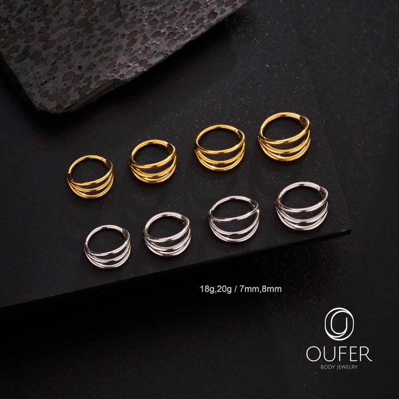 18/20G Gold/silver Color Triple Hoop Nose Ring/cartilage Hoop/nose ...