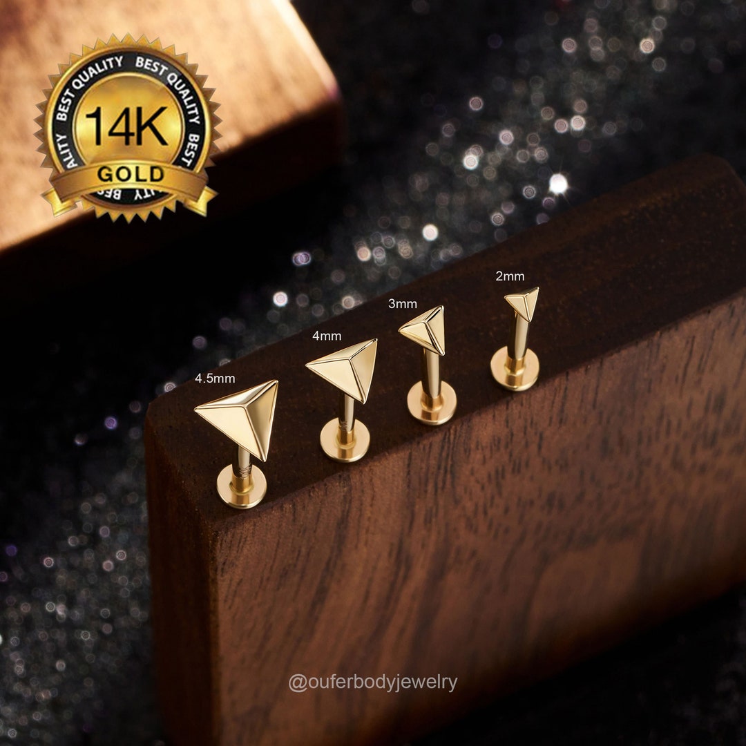 20G 18G 16G 14K Gold Tiny Triangular Threadless Push Pin Stud/3d Pyramid Cartilage Flat Back ...