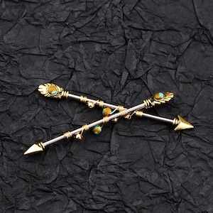 14g Burnished Gold Industrial Barbell Arrow With Stone Industrial ...