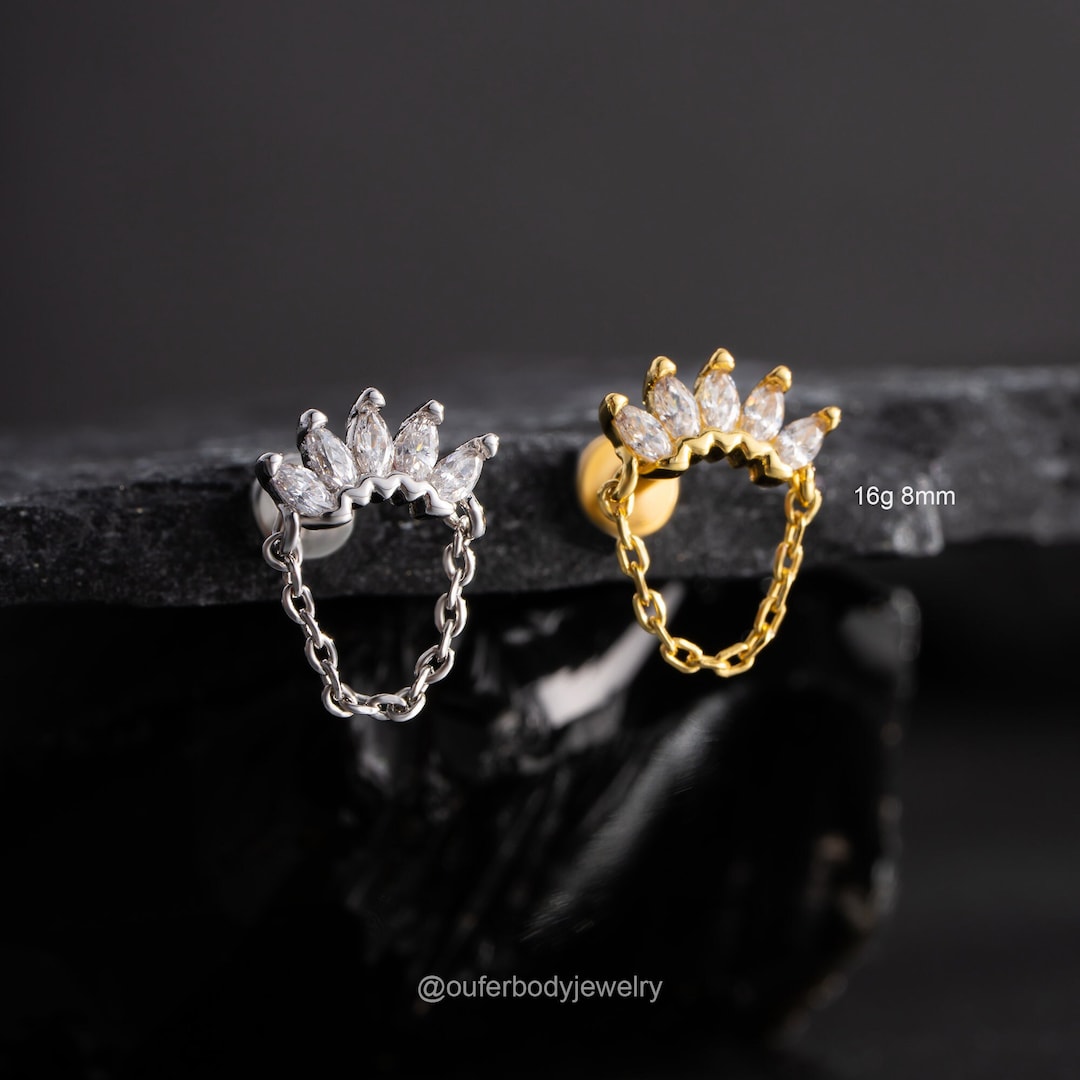 16G Silver Gold Dangle Crown Cartilage Stud/internally Threaded Stud/cartilage Earring/helix ...