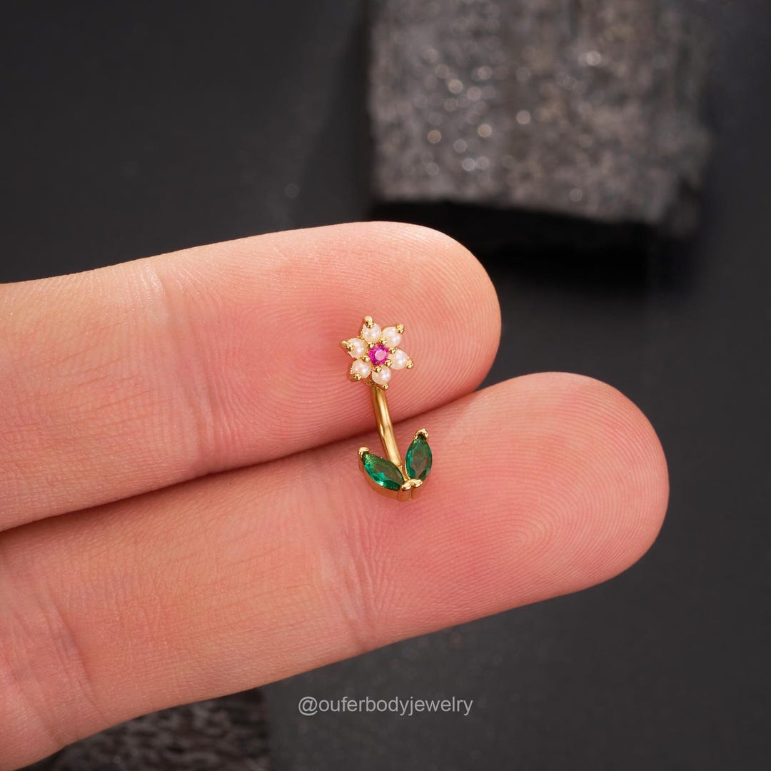16G Floral Pearl Rook Curved Barbell/pearl Petal Eyebrow Ring/flower ...