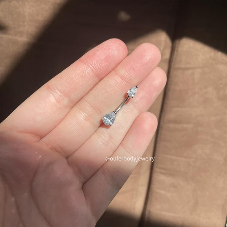 14G 316L Stainless Steel Crystal Belly Button Ring/ Silver/ - Etsy