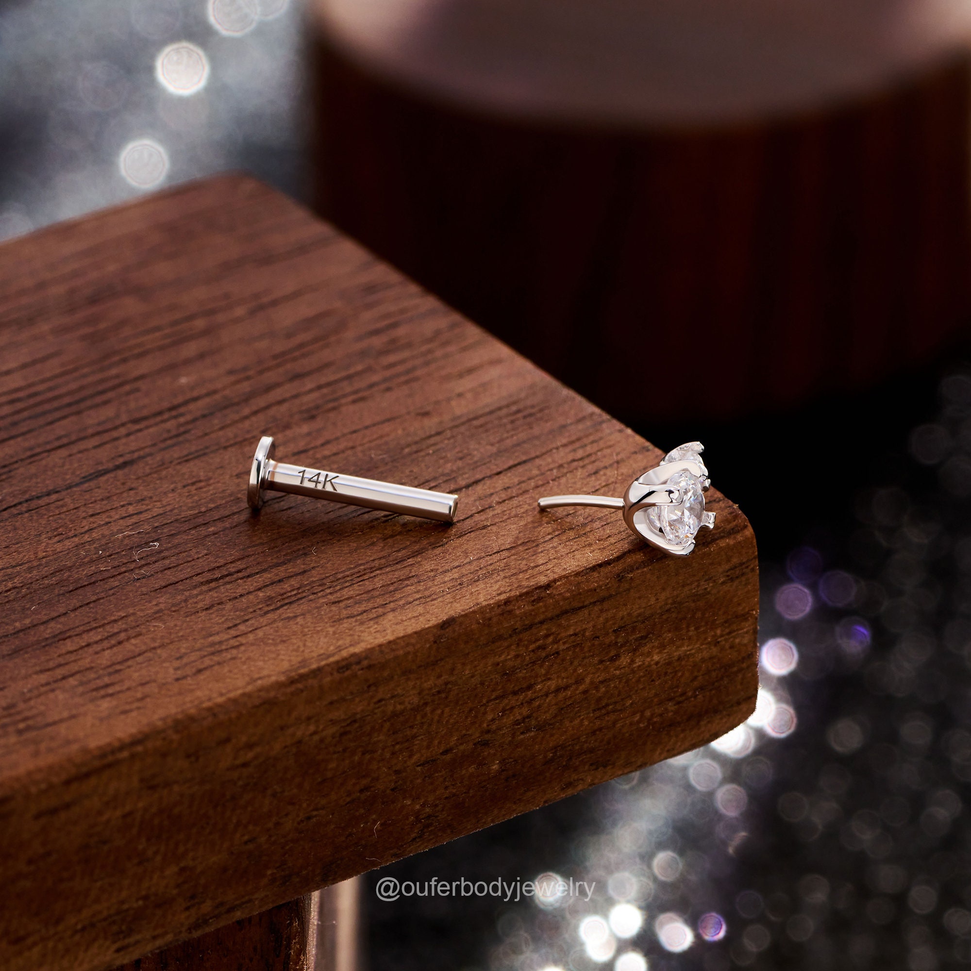 16G 18G 20G 14K Solid Gold Tiny CZ Threadless Cartilage Earring/push ...
