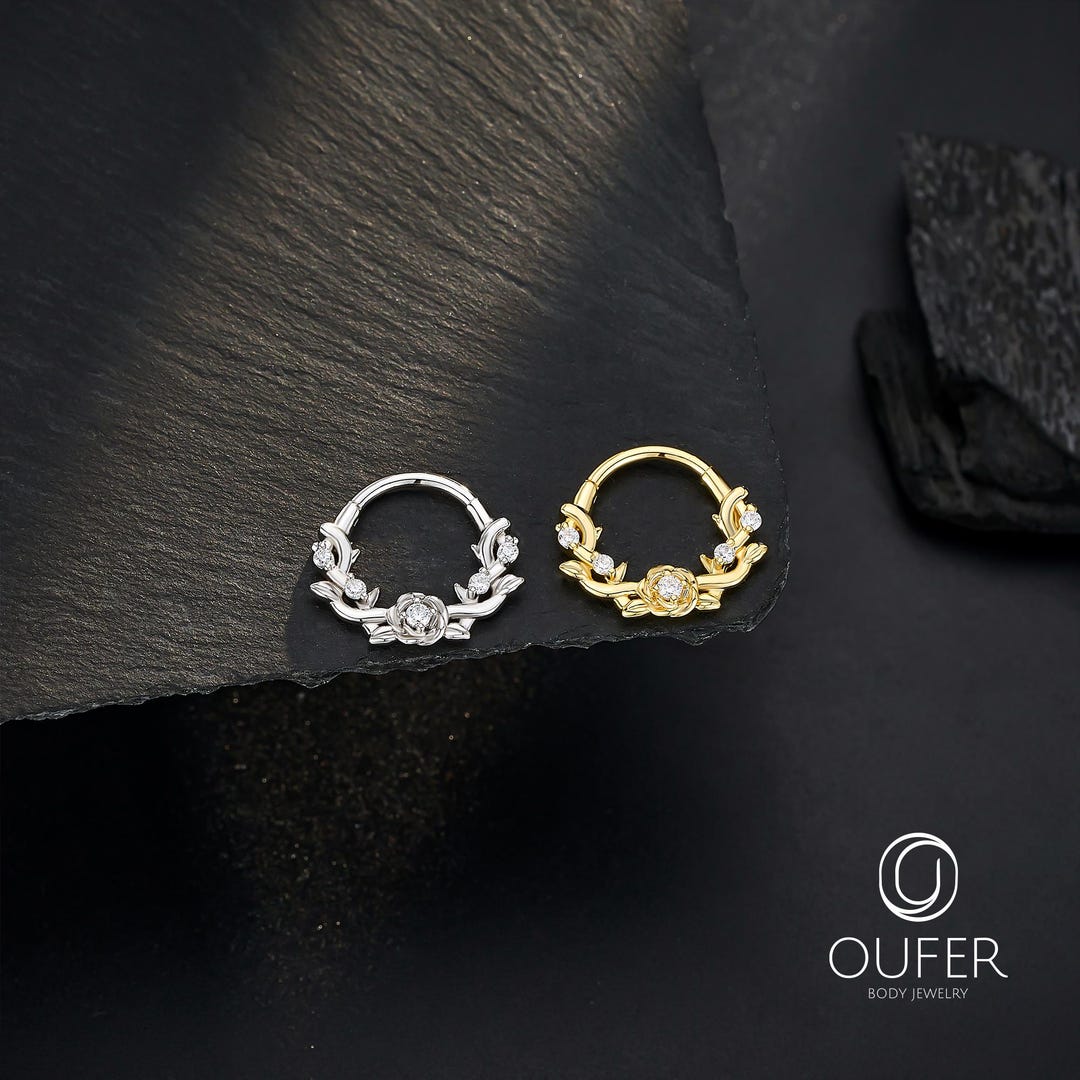 16G Thorned Rose Flower Septum Ring/vine Daith Hoop Earring-gold/silver ...