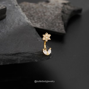 16G 6/8mm Pearl Flower Curved Barbell,floral Cartilage Earring,leaf CZ ...