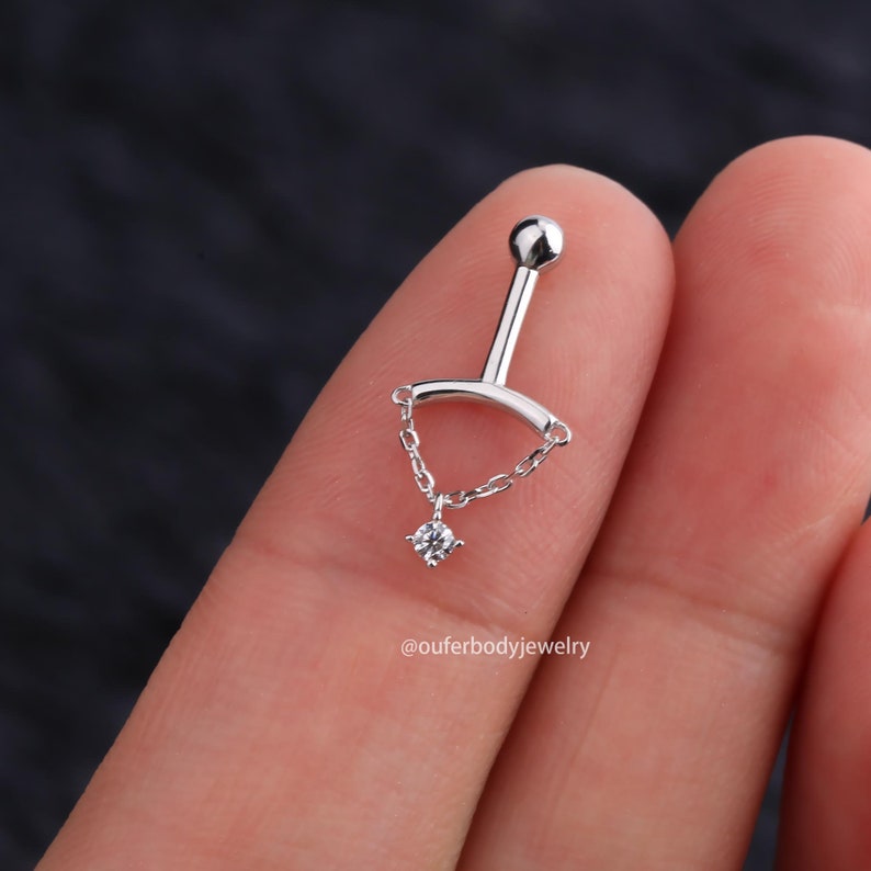 14K Solid Gold Vertical Helix Piercing/hidden Rook Dangle - Etsy