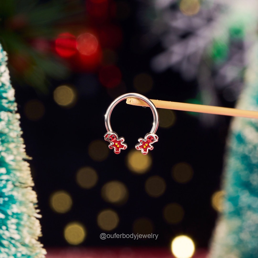 16G Christmas Gingerbread Man Horseshoe Septum Ring/cartilage Earrings ...