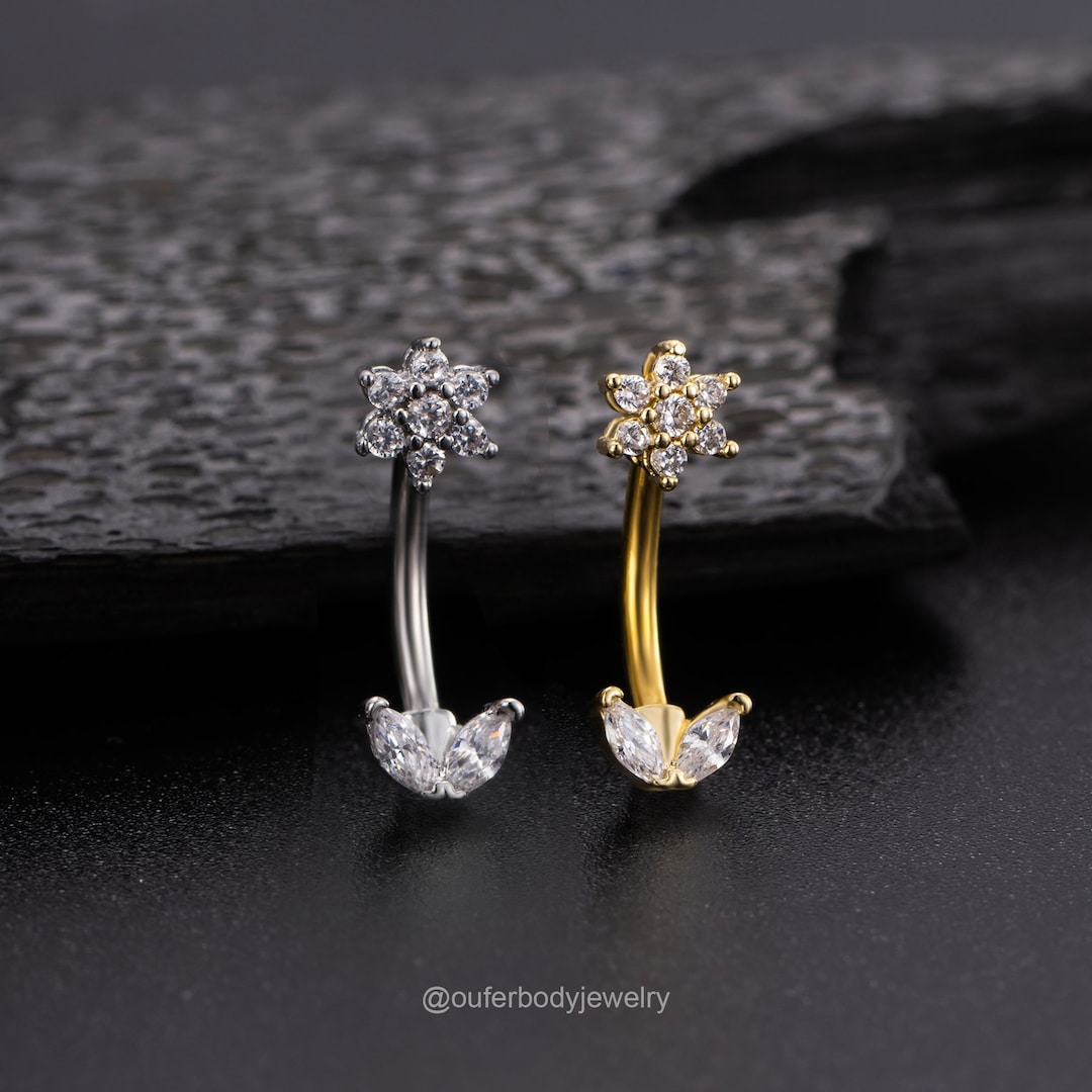 16G Flower Curved Barbell Gold Silver/flower Leaf Cartilage Earring ...