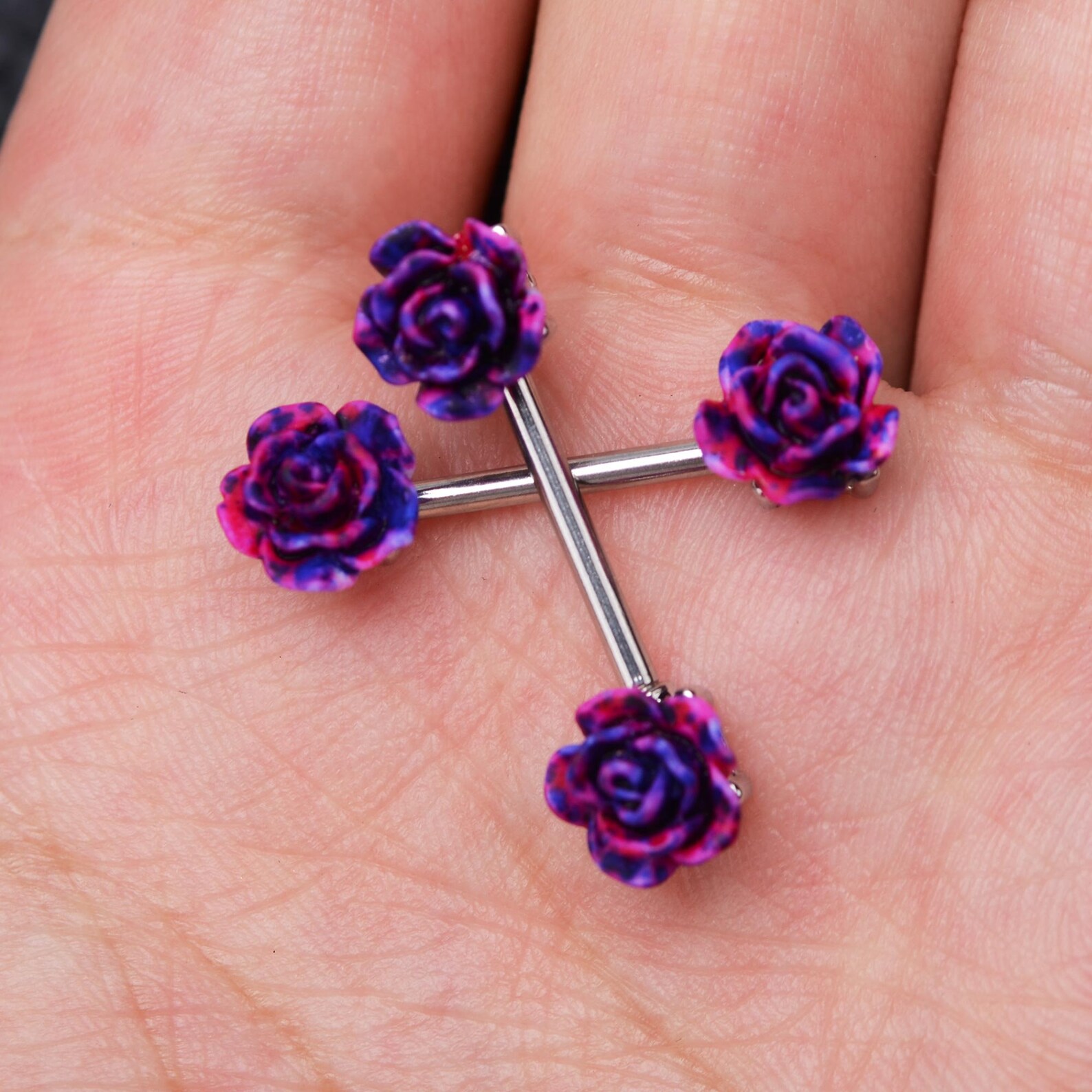 2PC 14G Rose Flower Nipple Ring/ Barbell Piercing/ Sexy Body Jewelry ...