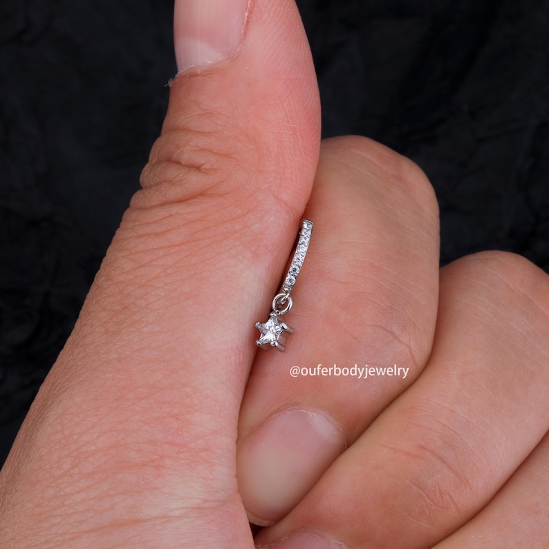 16G CZ Dangle Star Daith Hoop/cartilage Hoop/helix Hoop/huggie - Etsy