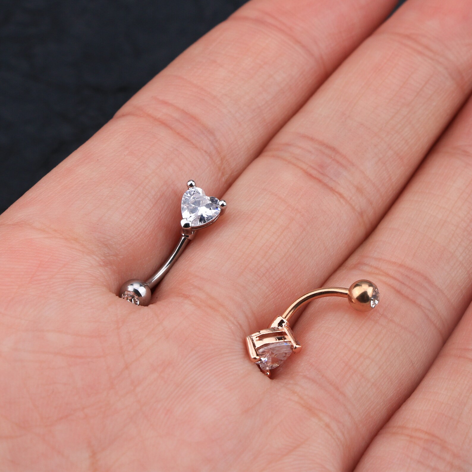16G CZ Heart Shape Rook Ring/ Eyebrow Curved Rings/ Snug Rook Barbell ...