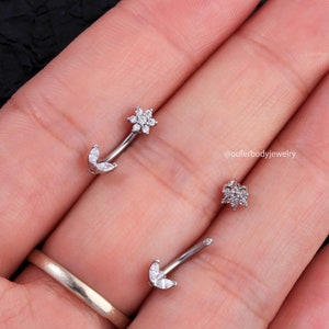 16G Silver Flower Sparkle Curved Barbell/rook Earring/eyebrow Ring/rook ...