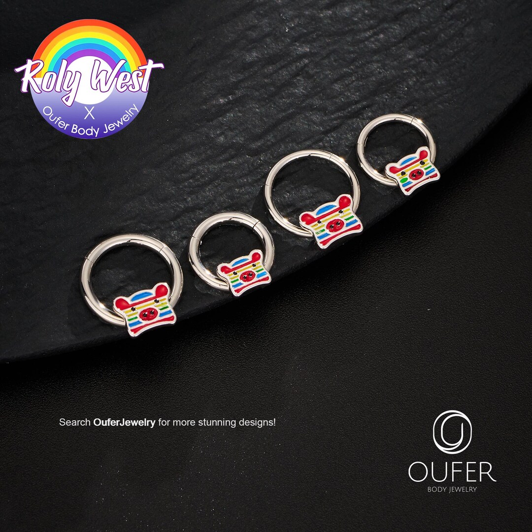 Oufer X Roly Rainbow Pig Hinged Segment Septum Ring/16g Septum Clicker ...