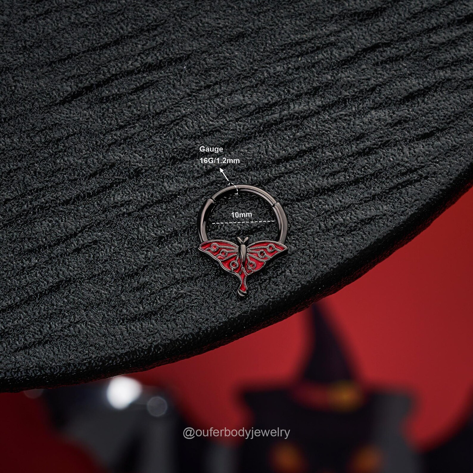 16G Red Black Wing Moth Hinged Segment Septum Ring/septum Hoop Clicker ...