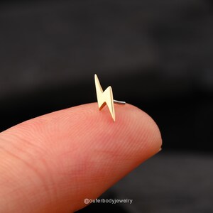 14K Solid Gold Tiny Lightning Bolt Threadless Push Pin Labret Stud/cartilage Earrings/forward ...