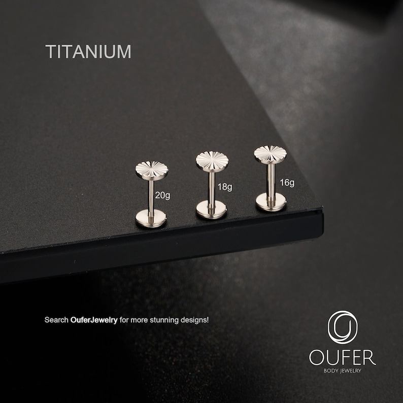 16G/18G/20G Titanium Flat Disc Diamond-cut Threadless Push Pin Labret ...
