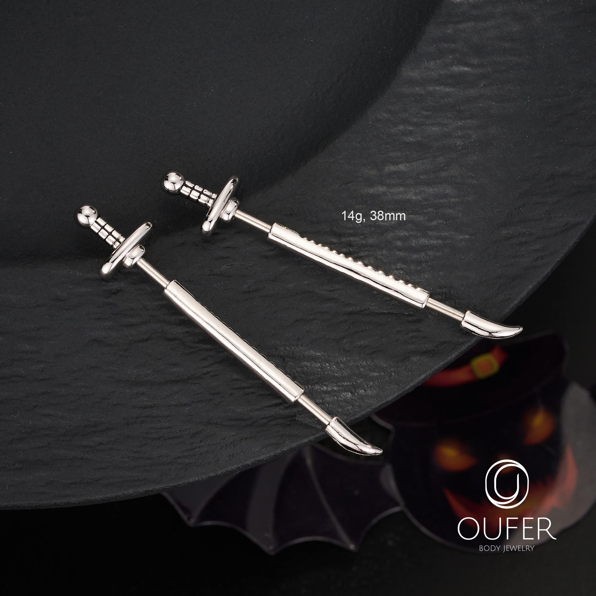 Dagger-shaped Industrial Barbell – 14G 38mm Stainless Steel Long Bar ...
