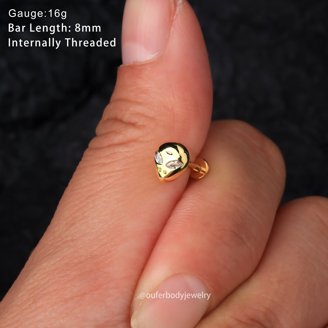 16G Alien Head Stud Earrings/starburst CZ Studs/celestial Earrings ...