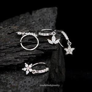 20G Dangle Nose Ring/heart/flower/crown/star Hoop Earrings/rook ...