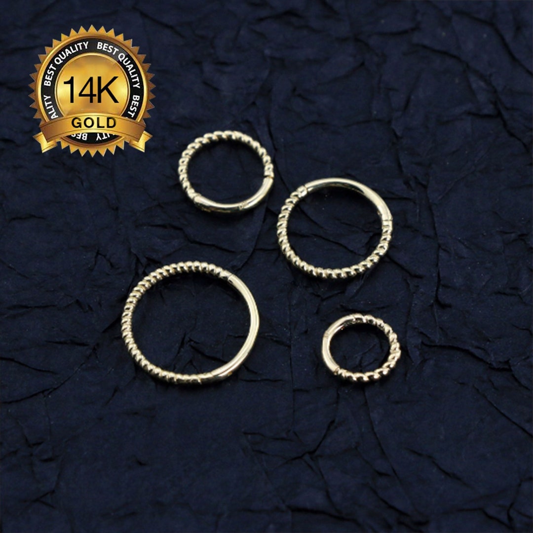 14K Solid Gold 16G Tiny Twisted Rope Cartilage Clicker/braided Hinged ...