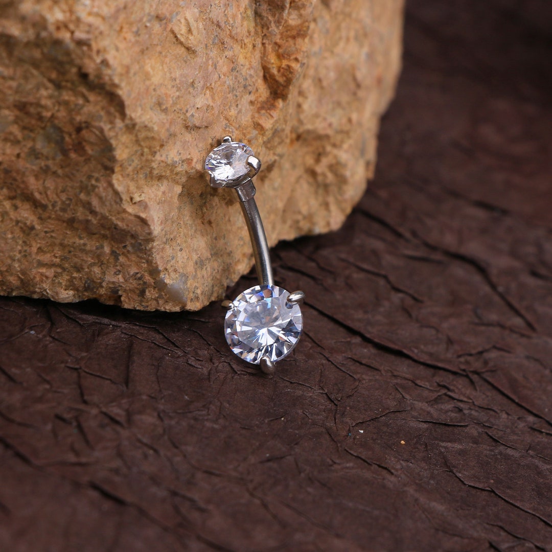 14G Internally Threaded CZ Belly Ring/faceted Round Belly Button ...