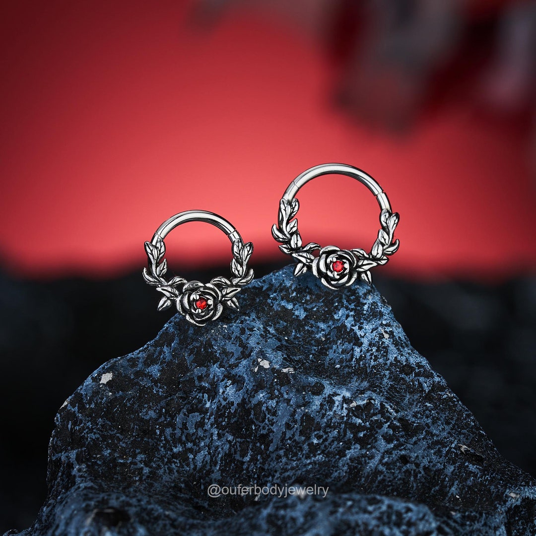 16G Rose Style Daith Earring/floral Leaf Cartilage Hoop Clicker/septum ...