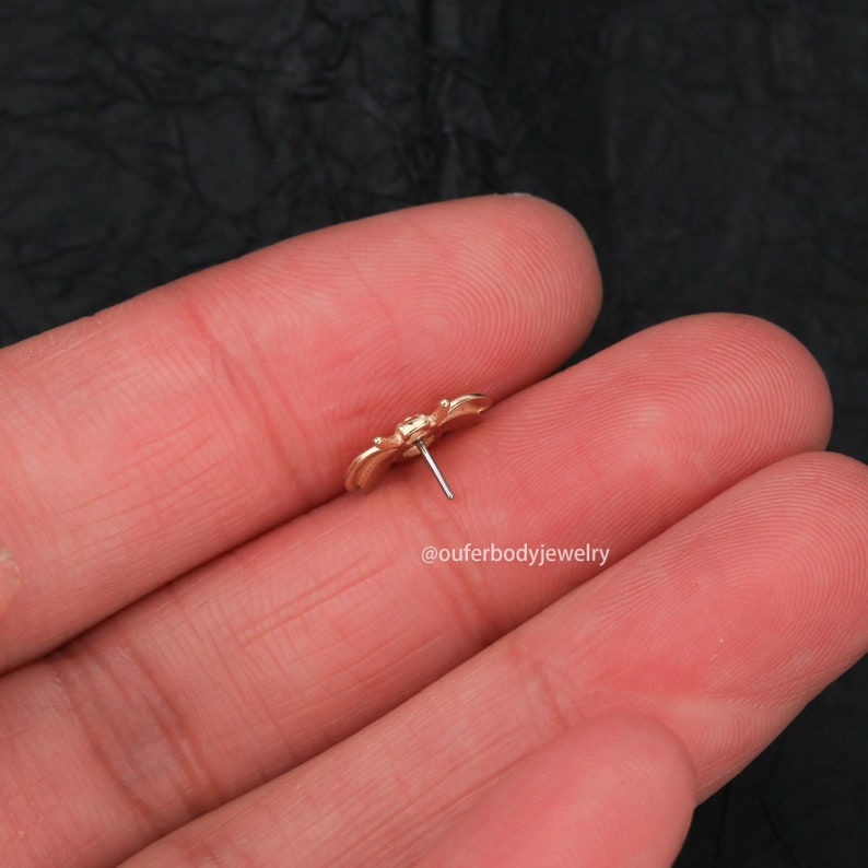 14K Solid Gold Bee Cartilage Stud Earring/threadless Push Pin - Etsy