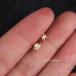14K Solid Gold Threadless Zodiac Sign Tops/push-in Labret/12 ...