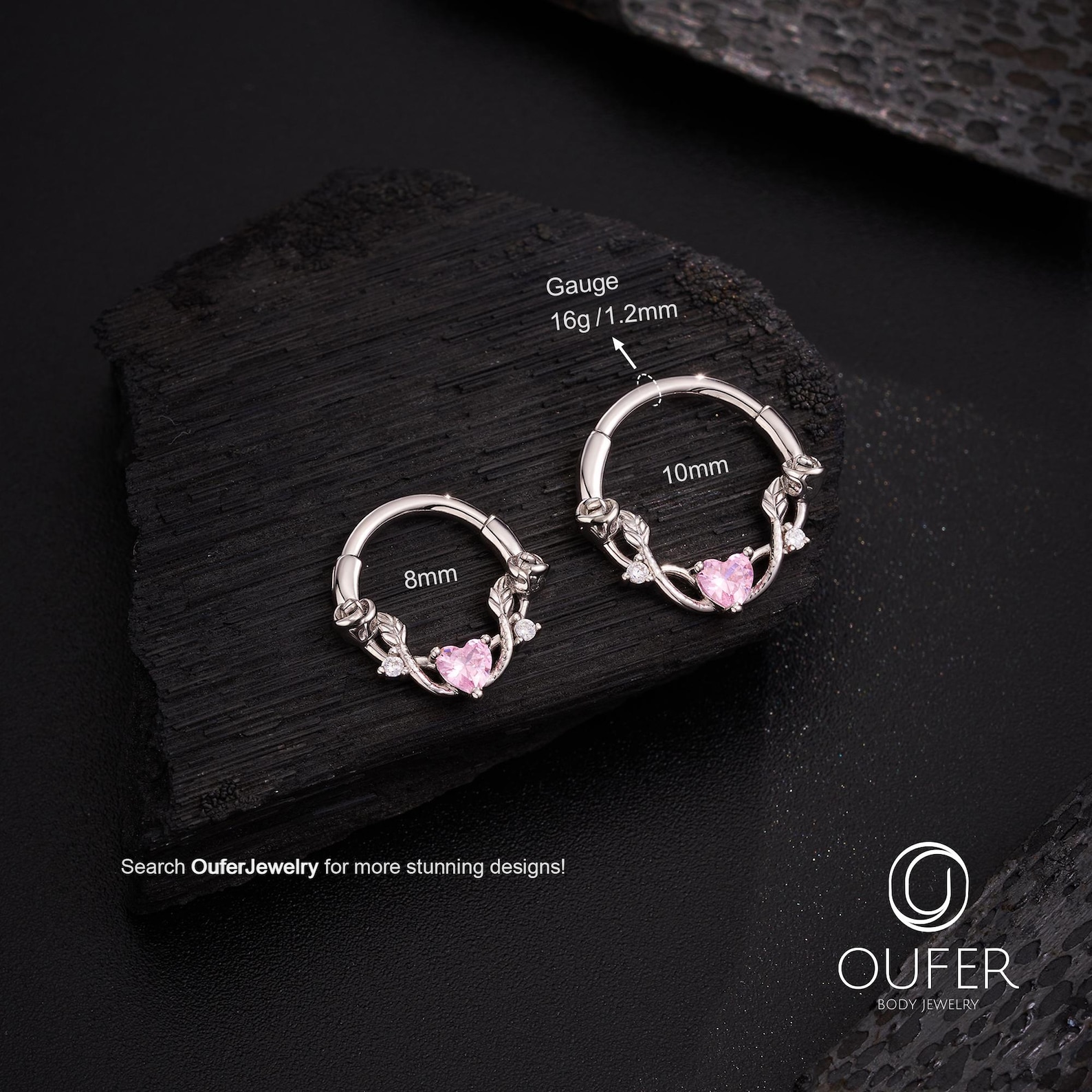 16G Silver Rose Pink CZ Septum Ring/septum Hoop Clicker/daith Earring ...