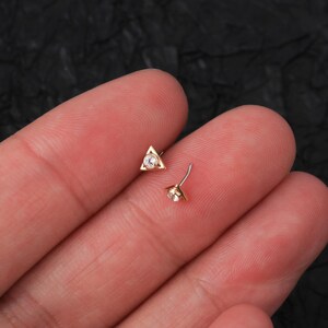 14k Gold Threadless Push Pin Labret Stud/triple Threadless Nose Stud ...