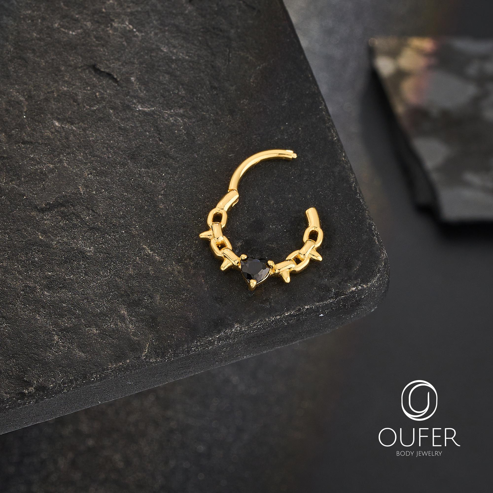 16G Heart Black CZ Septum Ring – Spike Chain Hinged Segment Clicker ...