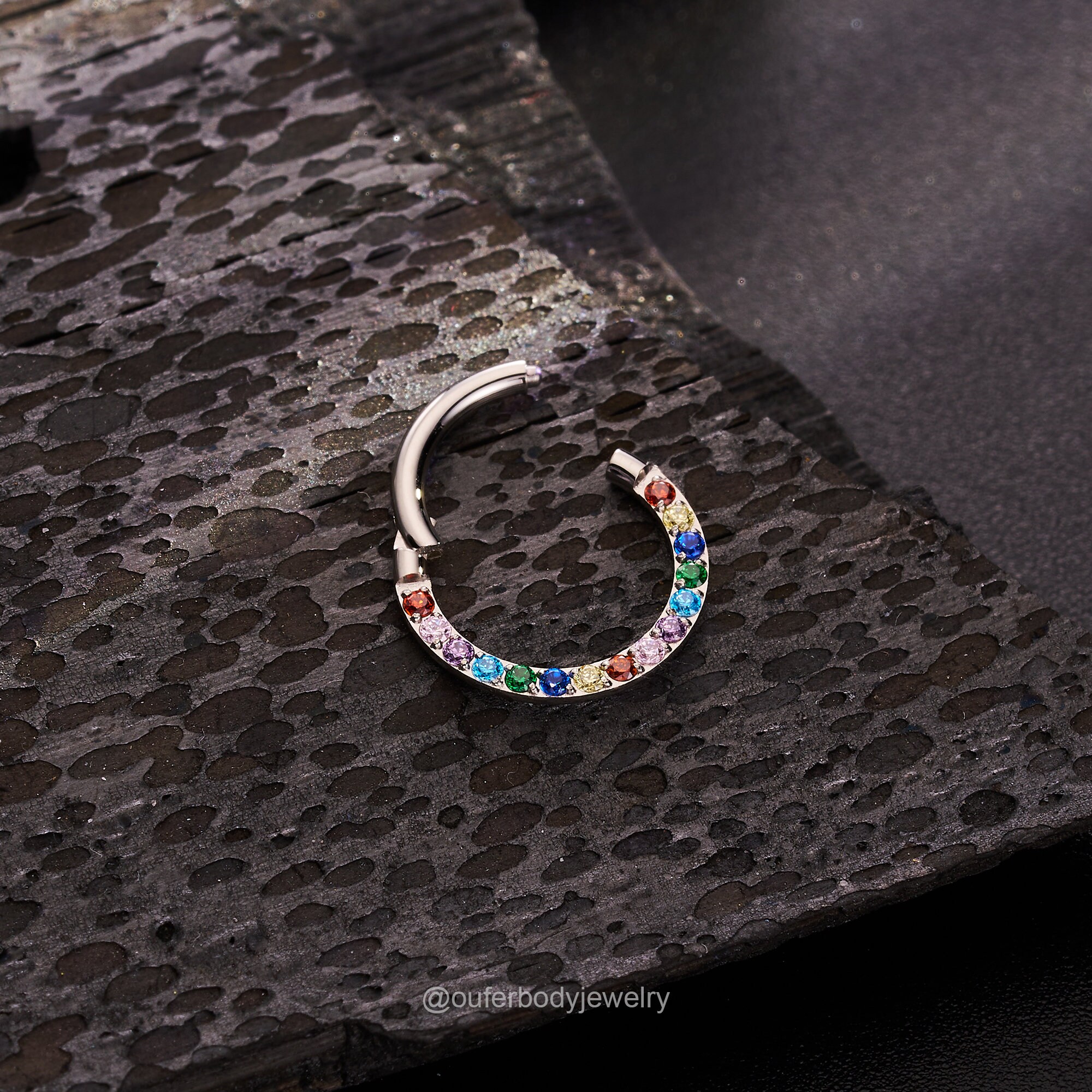 16G Colorful Front CZ Hinged Segment Septum Ring/gold Daith Earring ...