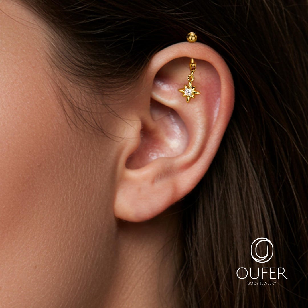 16G Starburst CZ Hidden Vertical Helix Earring, Dangle Hidden Rook ...