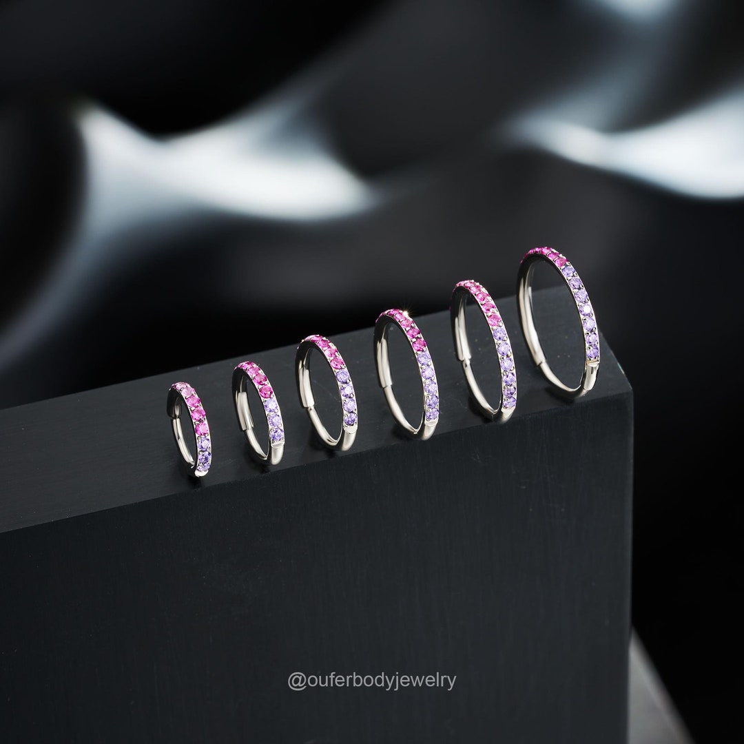 20G Colorful Pink/lavender CZ Dainty Nostril Hoop/cartilage Hoop Earring/nose Hoop/helix Hoop ...