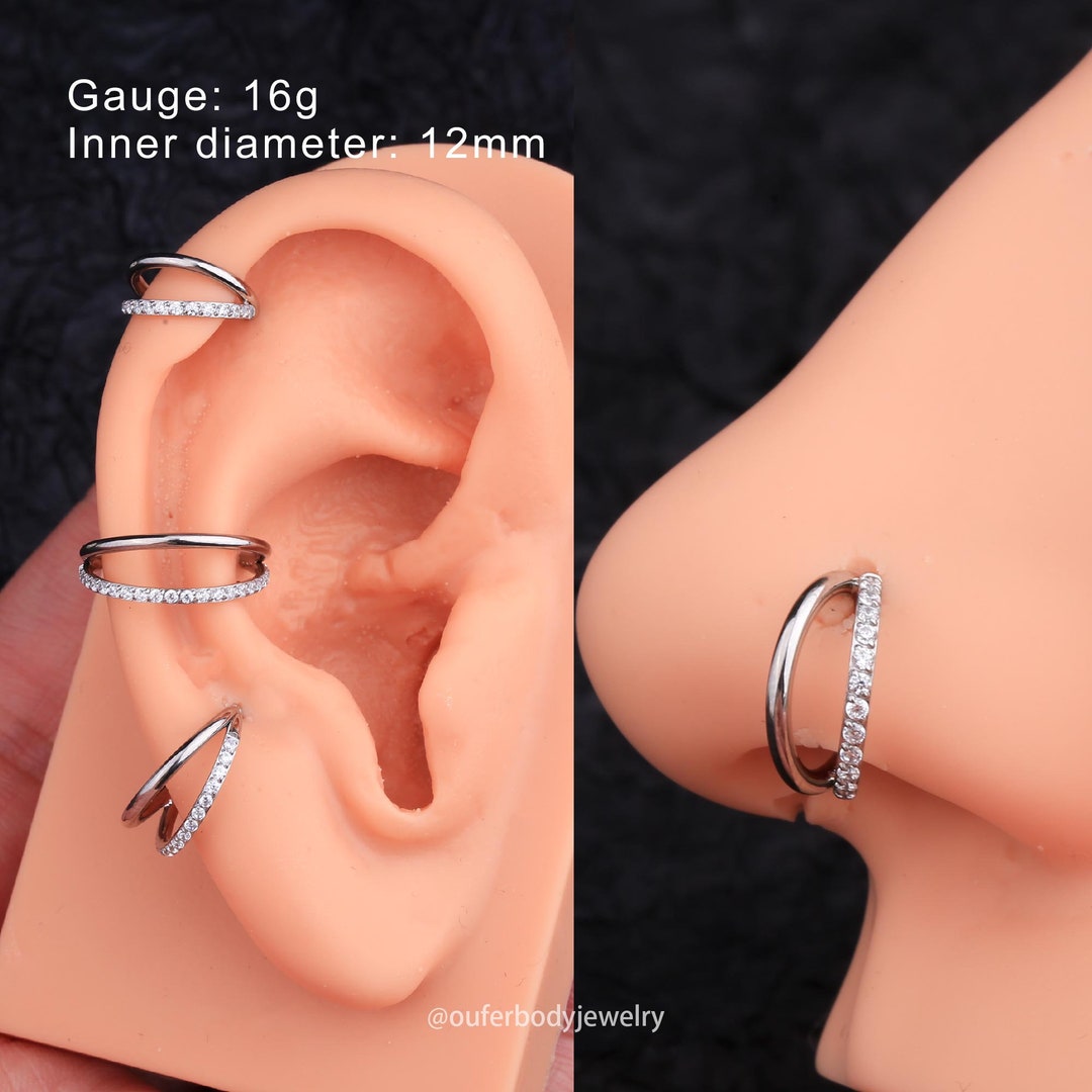 16G 18G CZ Double Hoop Septum Ring/nose Ring/cartilage Earring/conch Hoop/daith Hoop/tragus Hoop ...