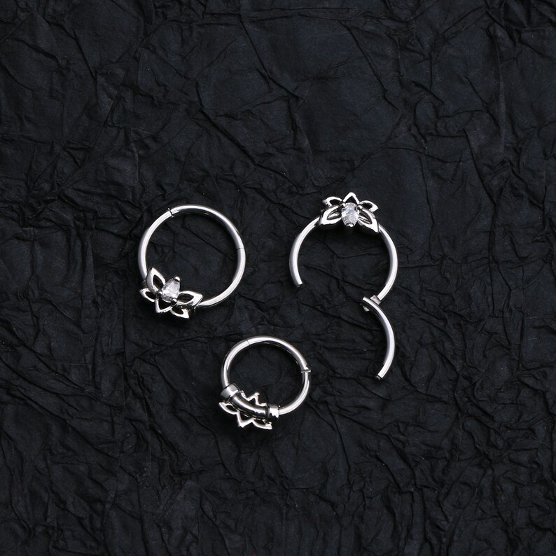16G CZ Flower Septum Ring/cartilage Hoop/ Septum Clicker/ | Etsy