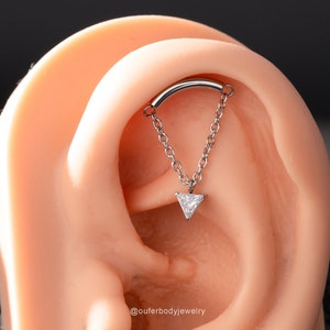 16G Triangle Drape/dangle CZ Hidden Helix Piercing/rook Earring/cartilage Earring Stud/conch ...