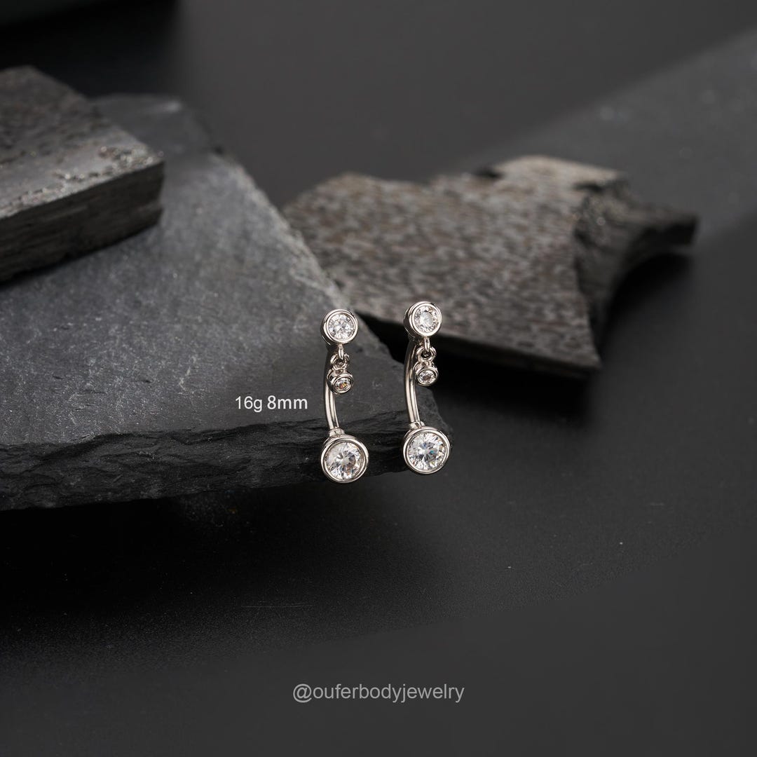 16G 8mm Dangle CZ Rook Barbell, Cartilage Earring, Curved Barbell, Rook ...