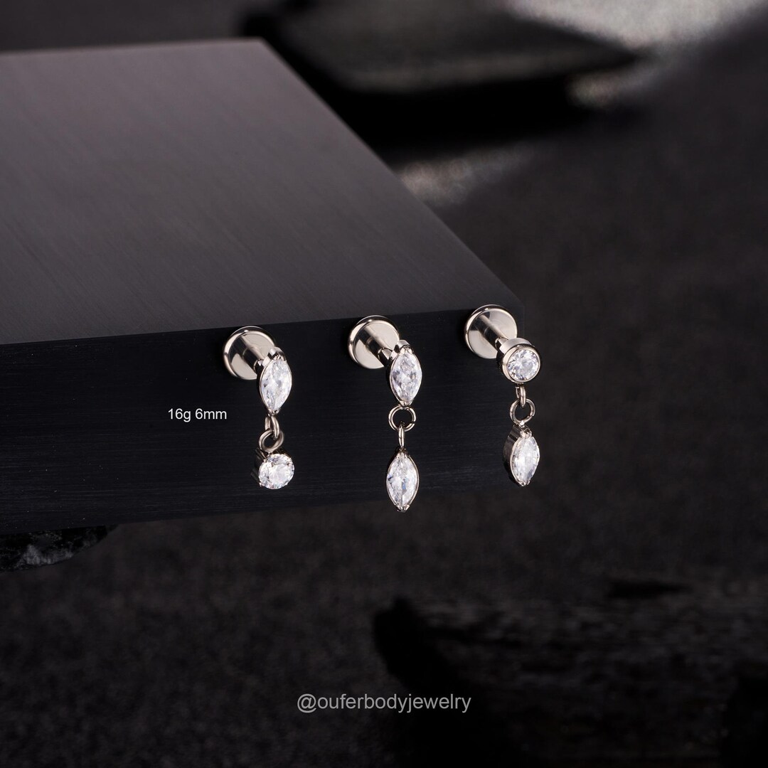 16G Titanium Dangle Round/marquise CZ Cartilage Stud/conch Stud/helix ...