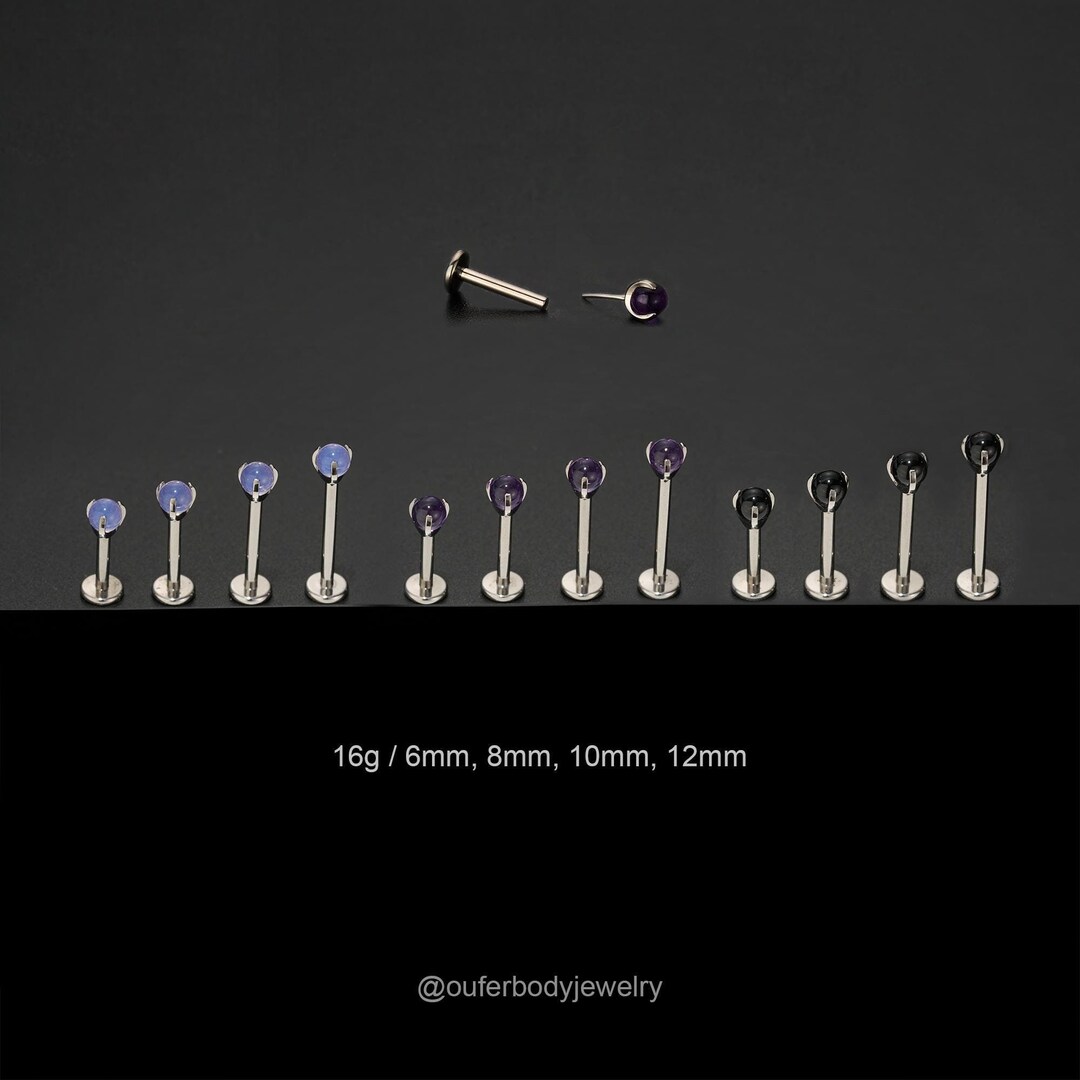 16G Titanium Threadless Push Pin Natural Stone Labret Stud/amethyst ...