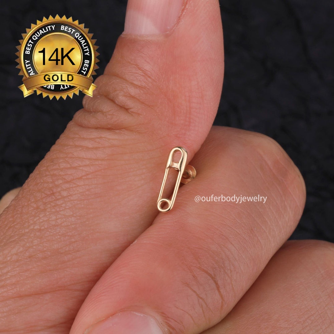 14K Solid Gold Tiny Threadless Push Pin Labret Stud/pin Stud Earring ...