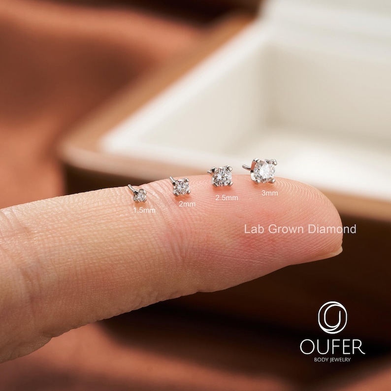 14K Solid Gold Lab-grown Diamond/moissanite Flat Back Stud – THREADLESS ...