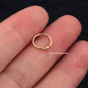 9K Solid Gold Gold CZ Nose Hoop/small Thin Nose Ring/silver Nose Ring Hoop/20 Gauge Tiny Nose ...