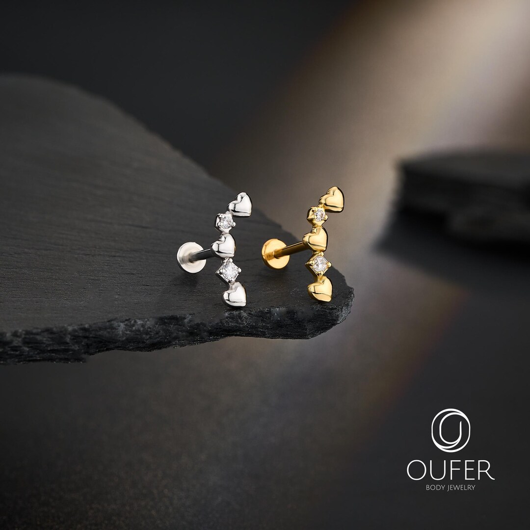 16G Paved Heart & CZ Climber Earring, Cartilage/helix/conch Piercing ...
