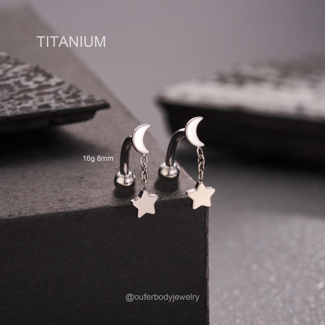 16G 8mm Implant-grade Titanium Moon Curved Barbell, Star Charm, Eyebrow ...